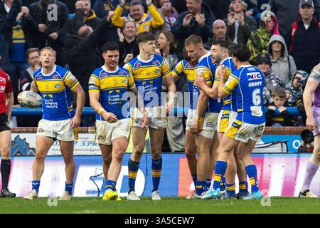 Leeds Rhinos Riley Lumb scores a try and celebrates during the BetFred ...