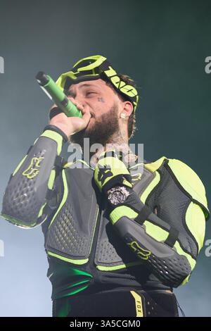 Singer JC Reyes performs during the concert Movistar Arena in Madrid ...