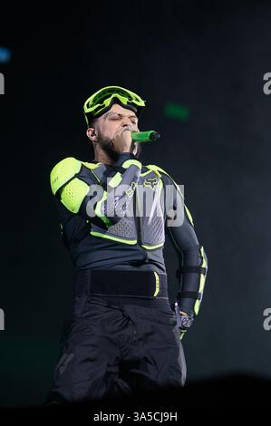 Singer JC Reyes performs during the concert Movistar Arena in Madrid ...