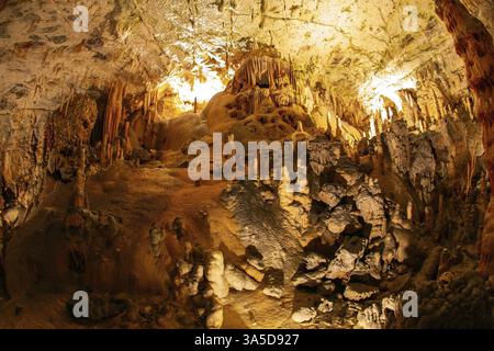 Colossal system of caves in Slovenia. Postojna Cave. Limestone plateau ...