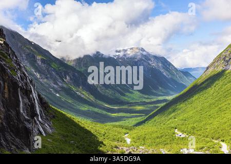 Colossal seething and roaring waterfalls. The famous Troll Staircase ...