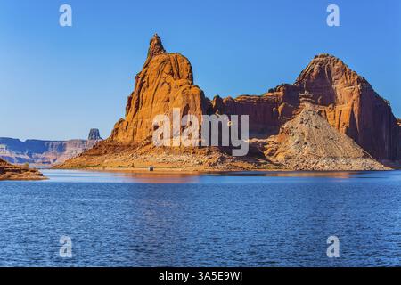 Lake Powell among the rocks of Monument Valley. Grandiose cliffs - red ...