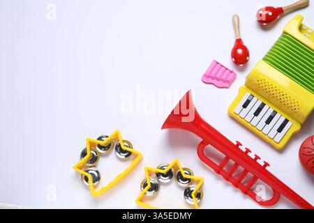 Collection of different musical instruments on white background Stock ...