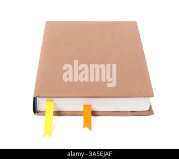 Book with ribbon bookmarks isolated on white Stock Photo - Alamy