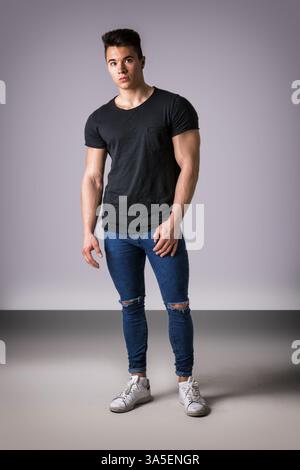 Full body photo of pretty young woman wavy hair dance good mood empty ...