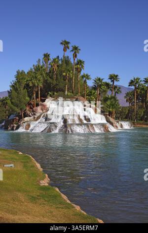 Oasis in desert. Magnificent cascade falls in the tourist centre Stock ...