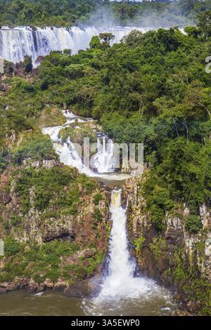 Multistage system of waterfalls creates rainbow. Iguazu Falls National ...