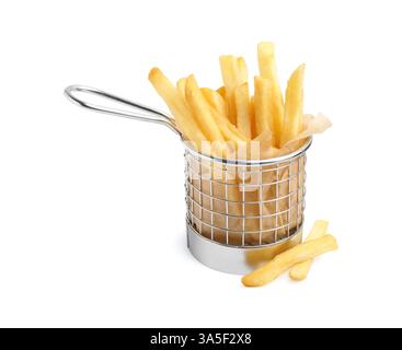 French fries in a metal basket mesh Stock Photo - Alamy
