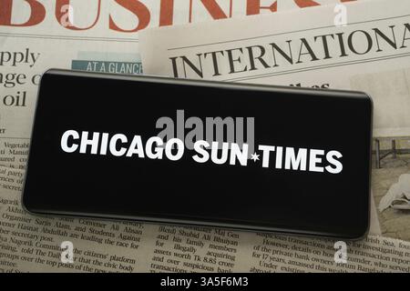Chicago Sun Times newspaper front page showing Pope Leo XIV is seen on ...