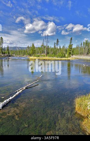 Autumn flood of shallow northern river. Midday Stock Photo - Alamy