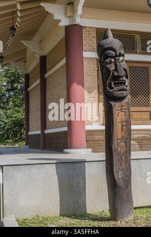 Chilgapsan, South Korea, October 2, 2020: Two towering Korean totem ...