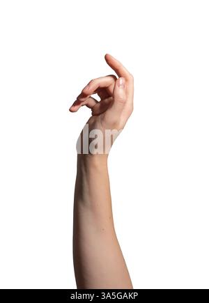 hand with a slightly curved index finger making a pressing or selecting ...