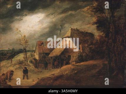 Adriaen Brouwer painting; "Landscape with Bowlers"; c 1632-8; Oil on ...