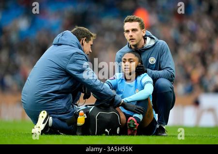 Manchester City's Kerolin Nicoli receives treatment during the UEFA ...