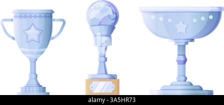 Collection of silver trophies with unique designs Stock Vector Image ...