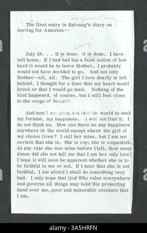 The 1896 diary of Ole E. Rølvaag provides a detailed personal account ...