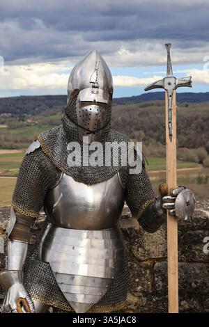 Lords in armor at the medieval castle of Castelnaud in Périgord, which ...