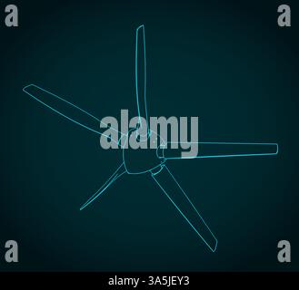 Stylized vector illustration of blueprints of turboprop engine Stock ...