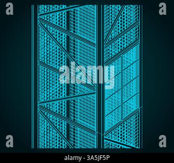 Caged industrial elevator. Warehouse cargo elevator stylized vector ...
