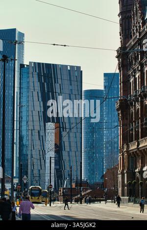 Tall skyscrapers in Manchester as visible from Victoria Street. Lots of ...
