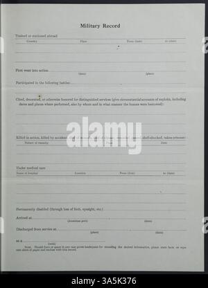 A blank form used to record military service information for World War ...