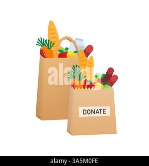 Cartoon food donation for flyer design. Food in carton package. Cartoon ...