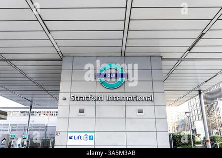 DLR sign at Stratford International Station, Stratford, London, England ...