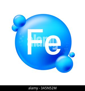 Ferrum, Fe. Icon structure chemical element round shape circle light ...
