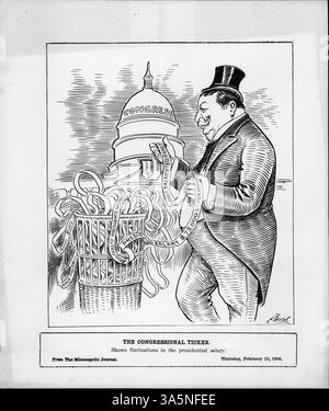 A political cartoon showing President Taft surrounded by terms related ...