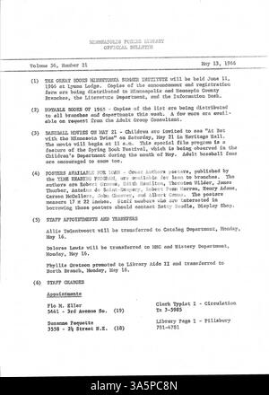 A 1966 weekly bulletin for employees of the Minneapolis Public Library ...