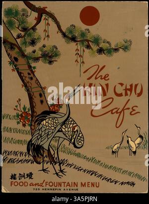 A bi-fold menu from Kin Chu Cafe features Chinese and American dishes ...