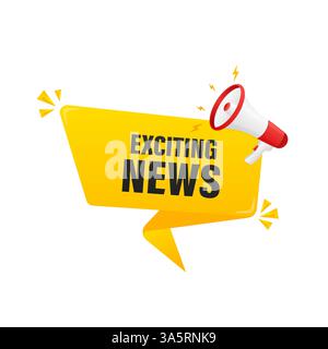 Exciting news. Vector flat illustration with megaphone on white ...