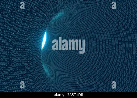 Digital tunnel with green binary code and grid lines, image of data ...