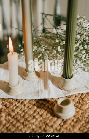 Different beautiful flowers scattered on beige background Stock Photo ...