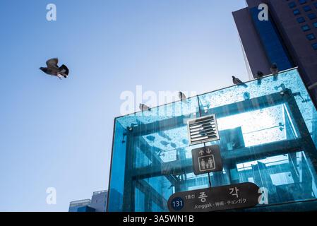 Entrance to the Jonggak subway station of the Seoul Metropolitan Subway ...