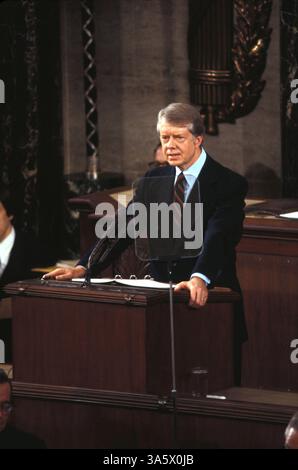 Jan 19, 1978; Washington, DC, USA; President JIMMY CARTER delivers his ...