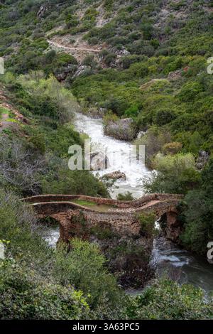 ancient bridge, perhaps Roman, over the river,Fardi river gorge ...