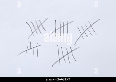 Counting days by drawing sticks with pencil on white background ...