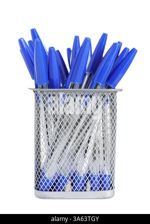 Many pens in holder isolated on white Stock Photo - Alamy