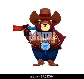 Cute bear in cowboy costume playing lasso with little turtle, vector ...