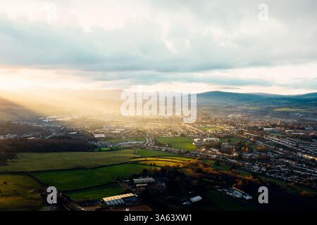 Aerial View of Bray Town and Coastline from Bray Head at Golden Hour ...