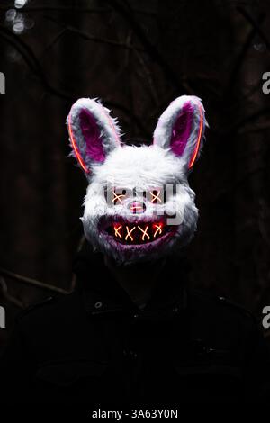 Creepy LED Bunny Mask in Dark Forest - Spooky Halloween Horror Concept ...