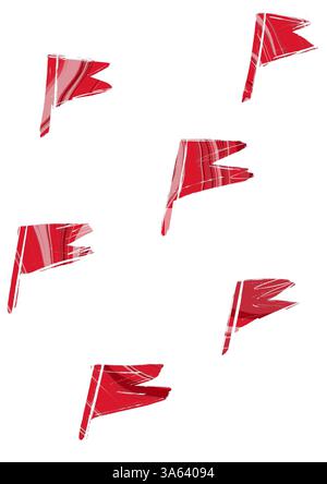 White triangular flags waving in wind blue sky background close up ...