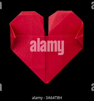 Red paper heart origami isolated on a blank white background ...