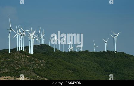 Wind generators on the peak of a mountain Stock Photo - Alamy