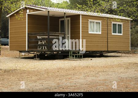 Mobile homes, brown bungalow in a camping Stock Photo - Alamy