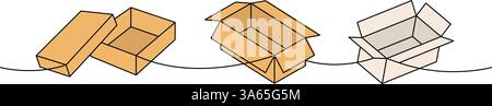 Packaging boxes one line colored continuous drawing. Carton delivery ...