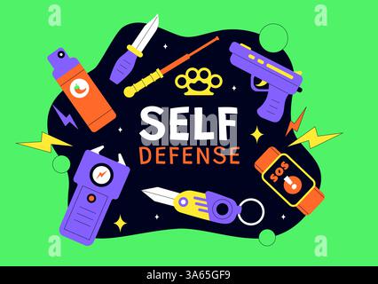 Self Defense Vector Illustration Featuring Various Types of Protective ...