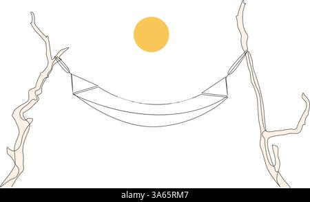 Hammock hung on trees one line drawing. Vector illustration, editable ...