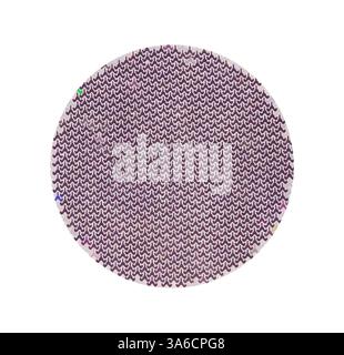 A circular surface featuring a textured pattern of intertwined red and ...